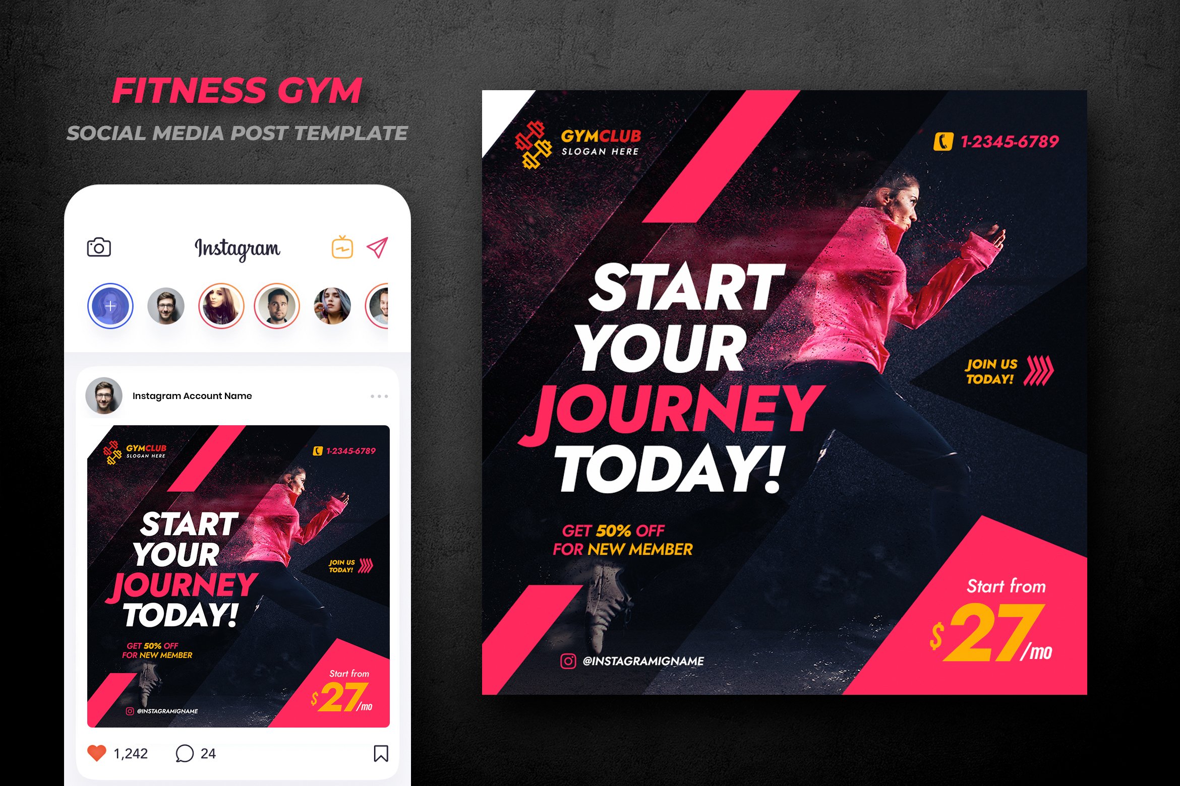 Gym Fitness Instagram Template (1248297) | Instagram | Design Bundles