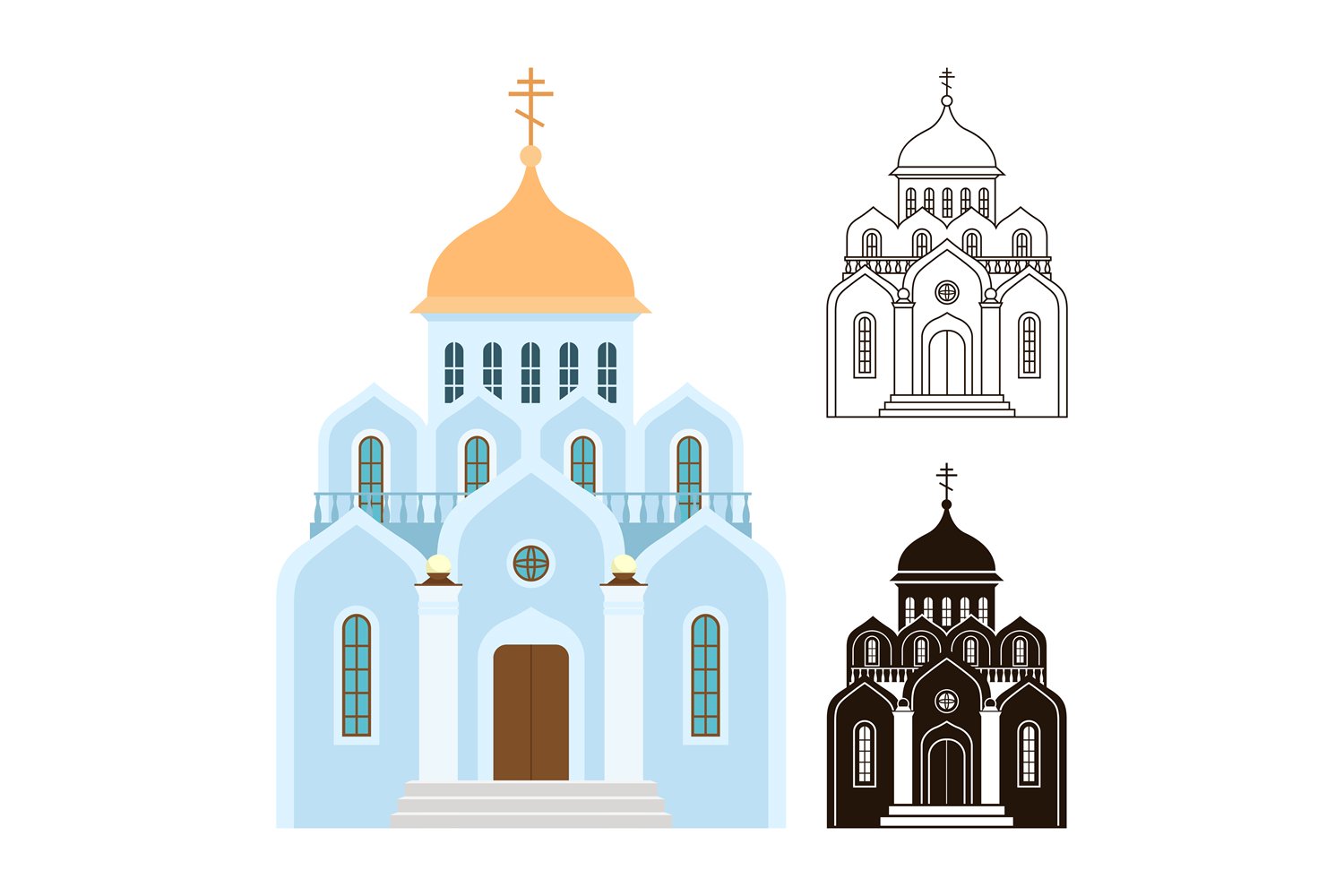 Orthodox churches vector icons. Religion buildings isolated (889731 ...