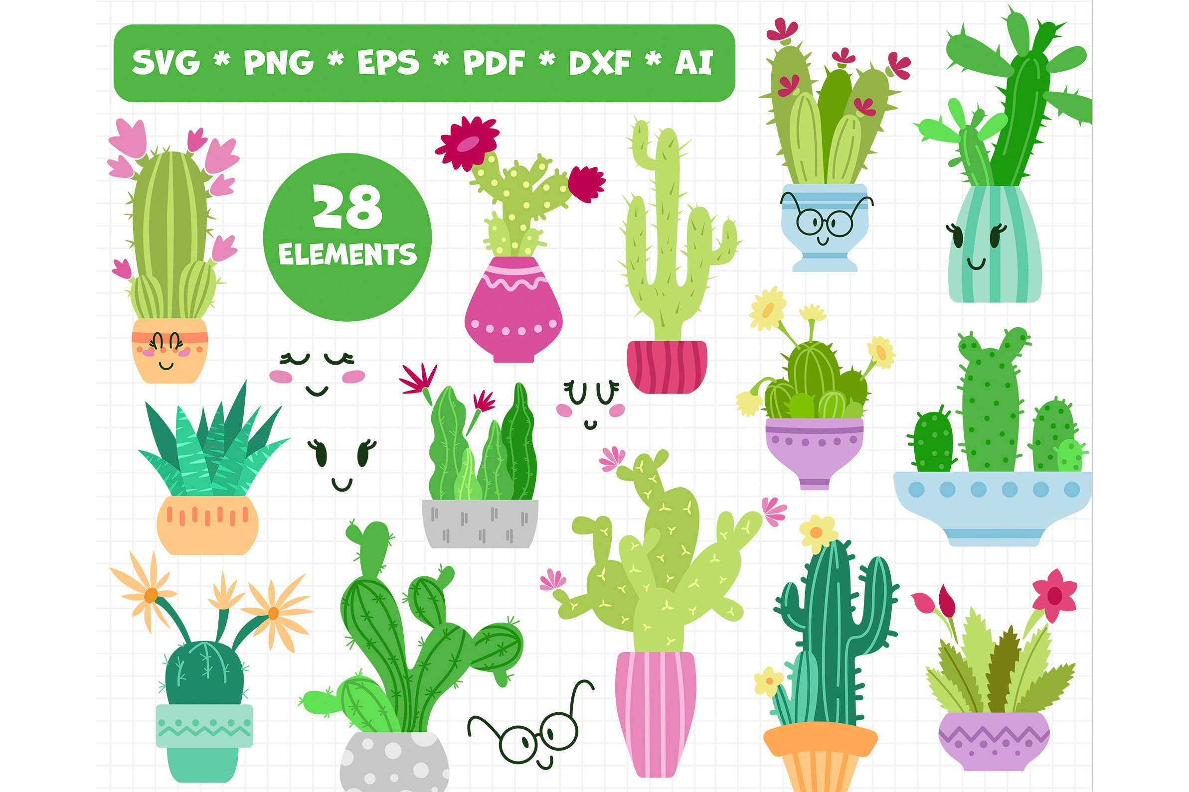 Potted cactus and succulent SVG - kids clipart