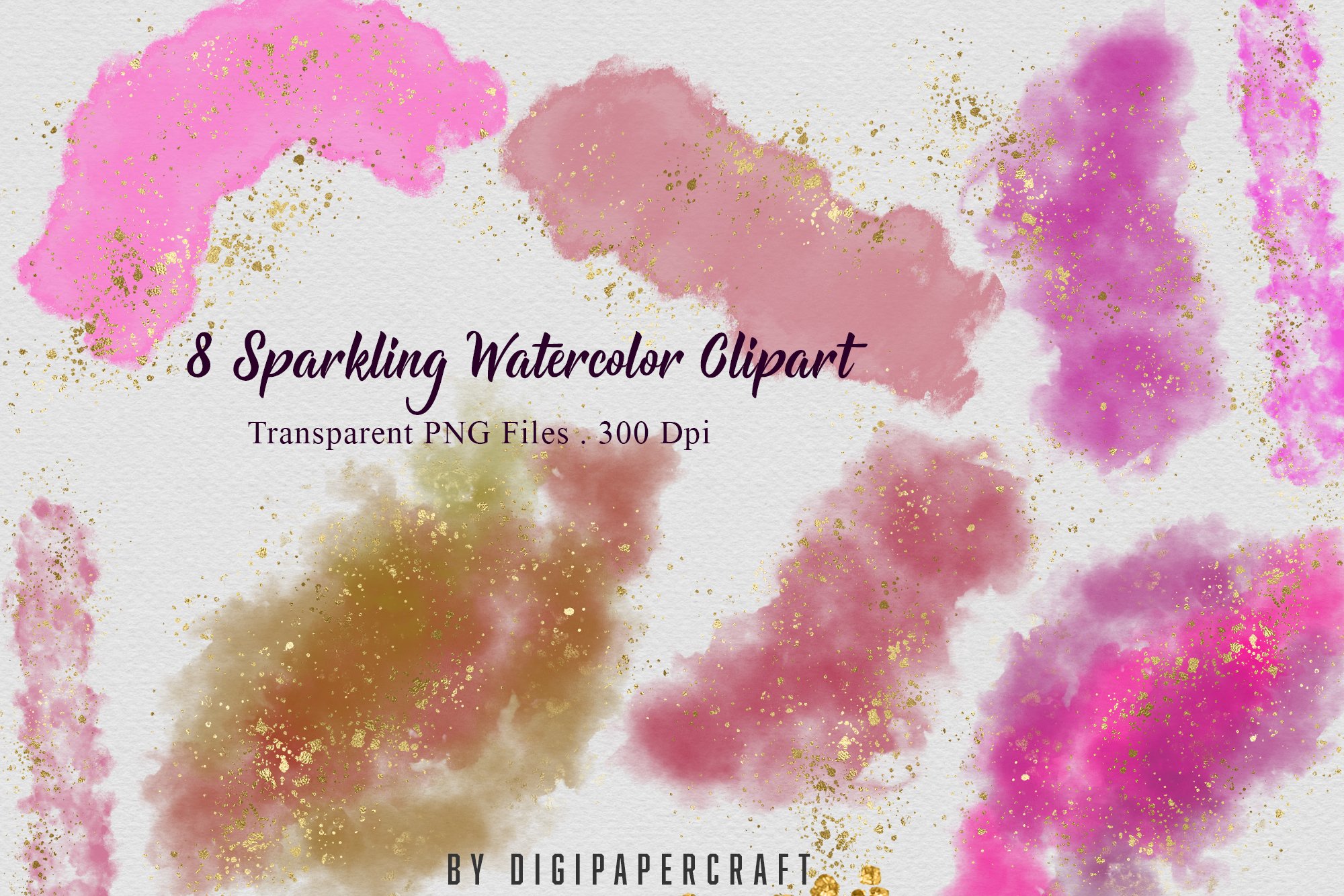 Pink and Gold Brush strokes clipart set, Digital ink stamps (1145945 ...