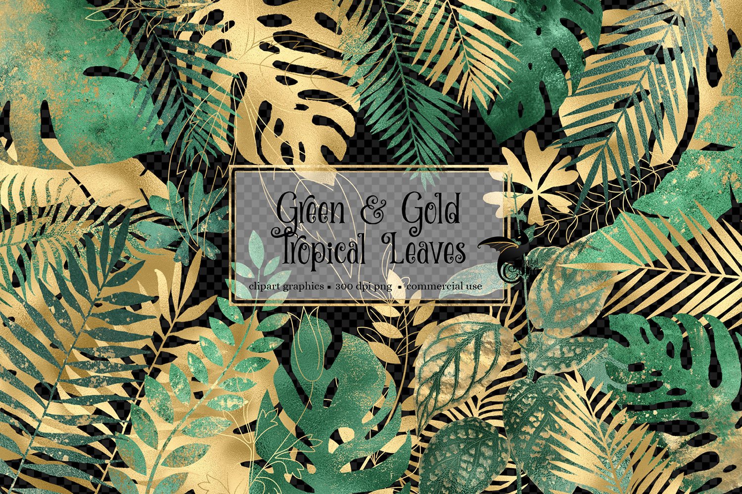 Green and Gold Tropical Leaves Clipart (576517) | Illustrations ...