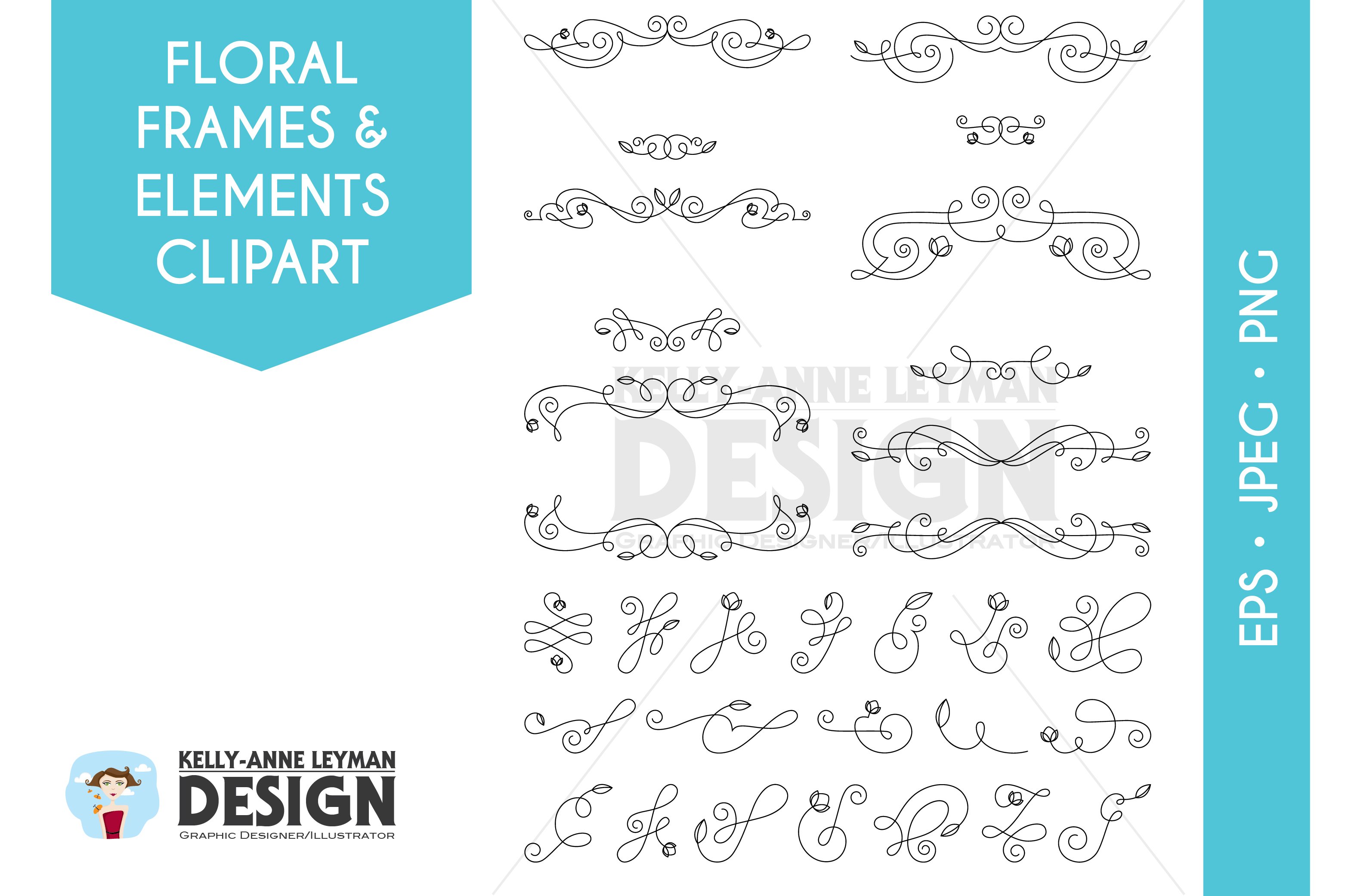 Floral Digital Frames Clipart, Digital Labels clipart set (90526 ...