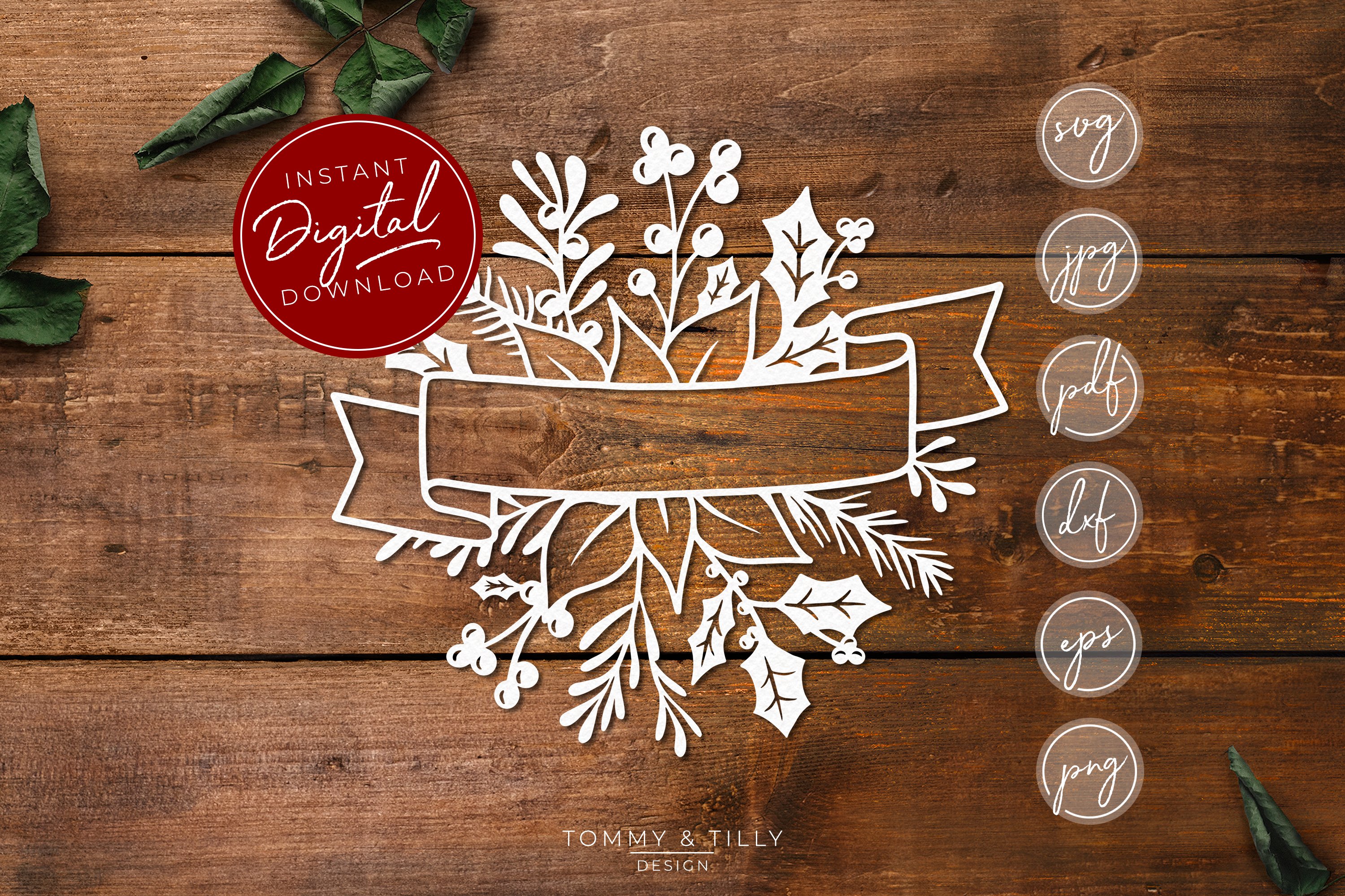 Christmas Wreath No.3 - SVG EPS DXF PNG PDF JPG Cut File (372058 ...
