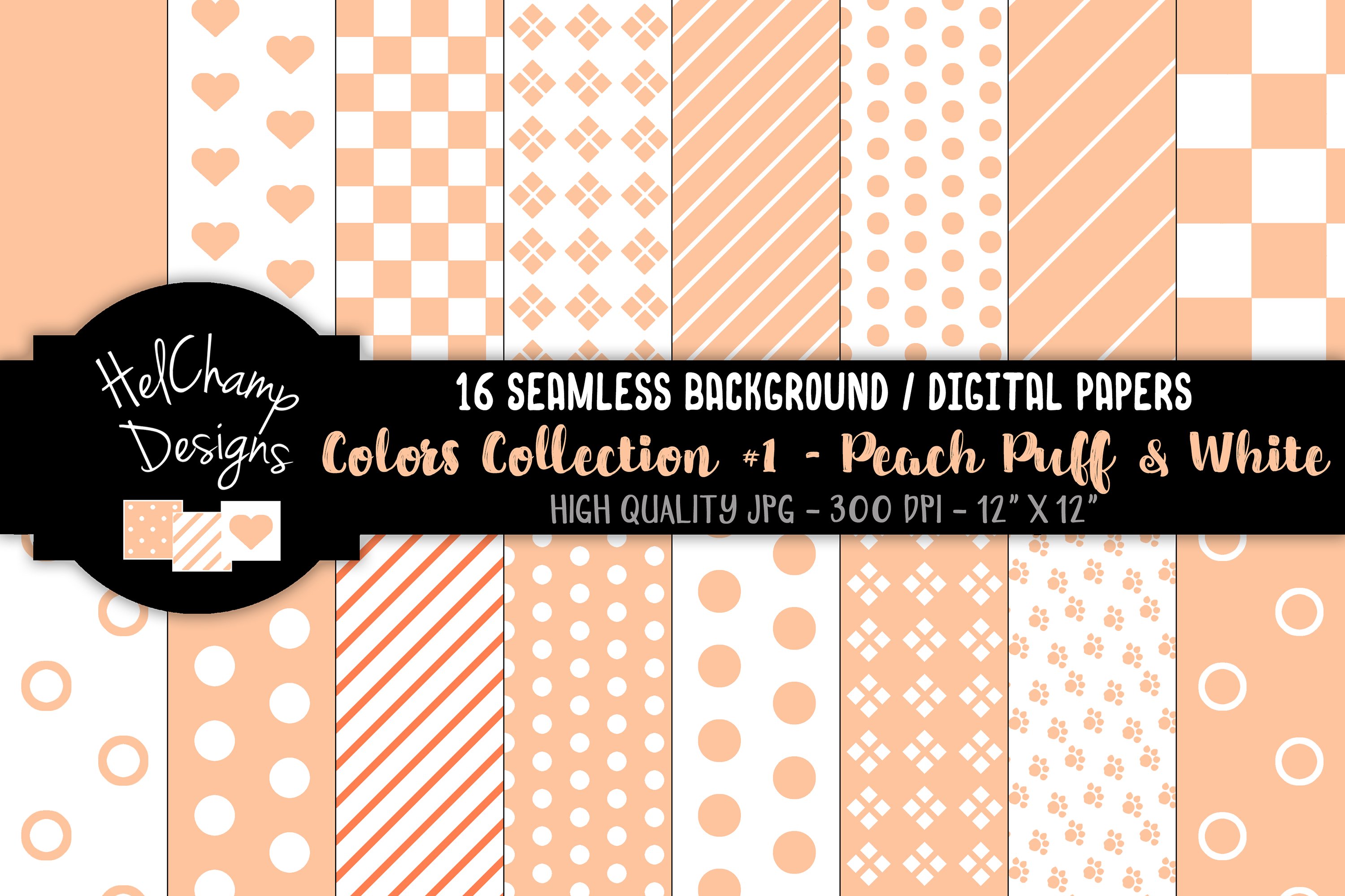 16 seamless Digital Papers - Peach Puff and White - HC098 (559099 ...