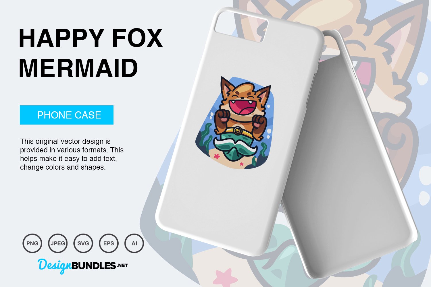 Happy Fox Mermaid Vector Illustration