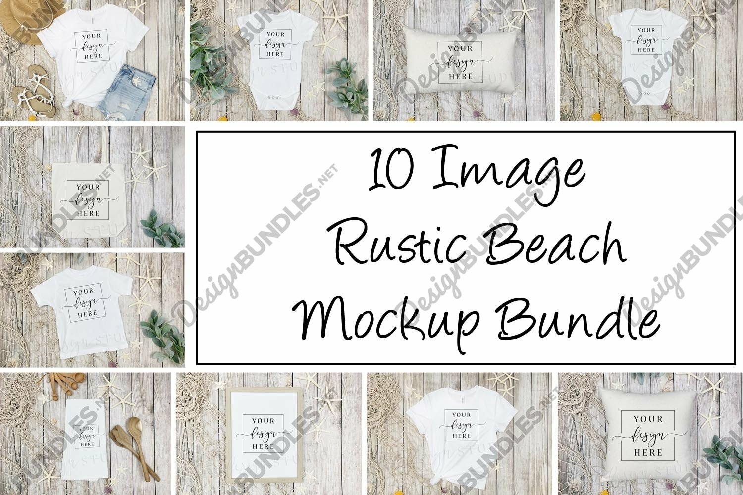 10 Image Rustic Beach Themed Mockup Bundle w/ shirts, pillow (1369249 ...