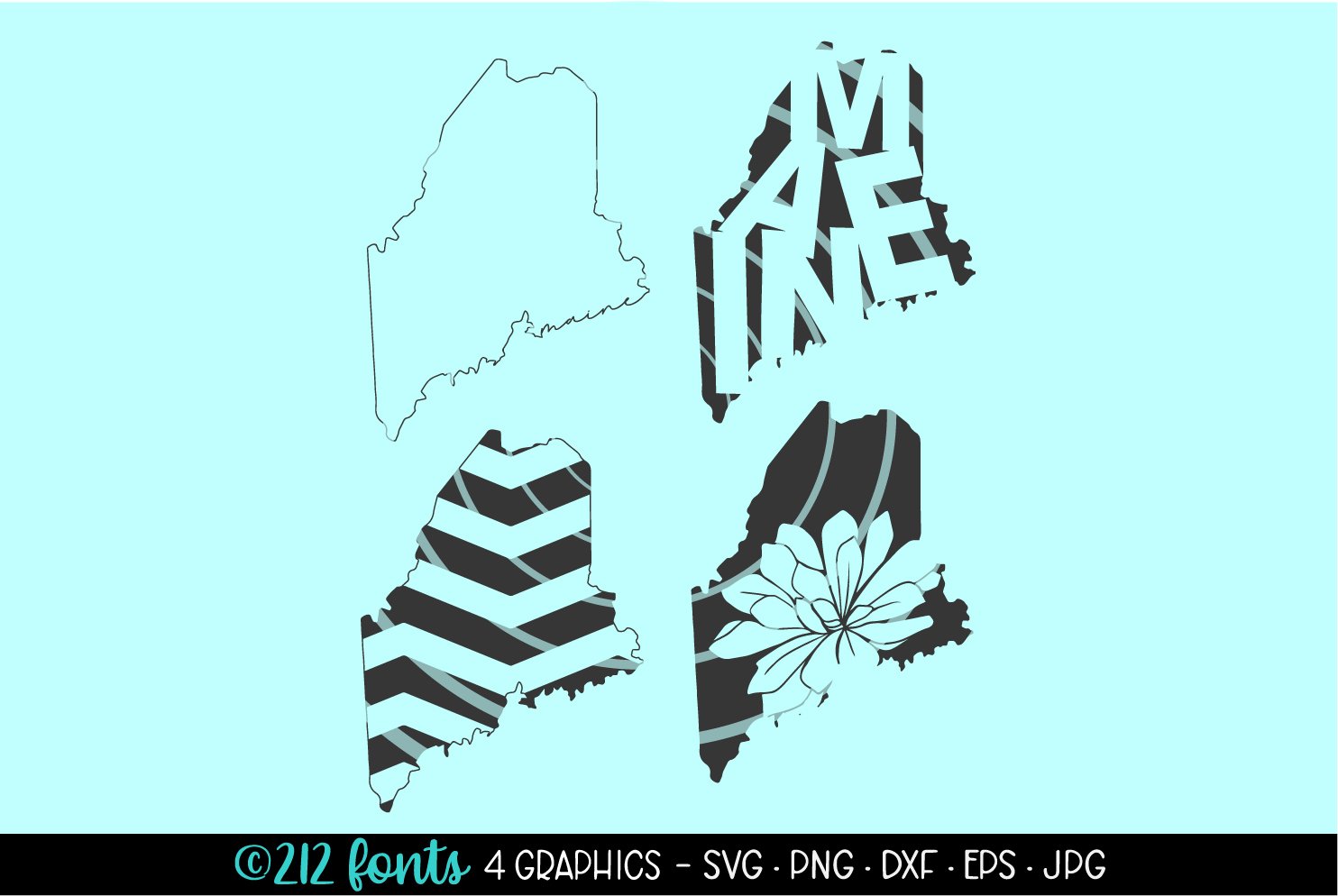 4 - Maine State Map Graphics Cut File DXF PNG JPG SVG EPS (362303 ...