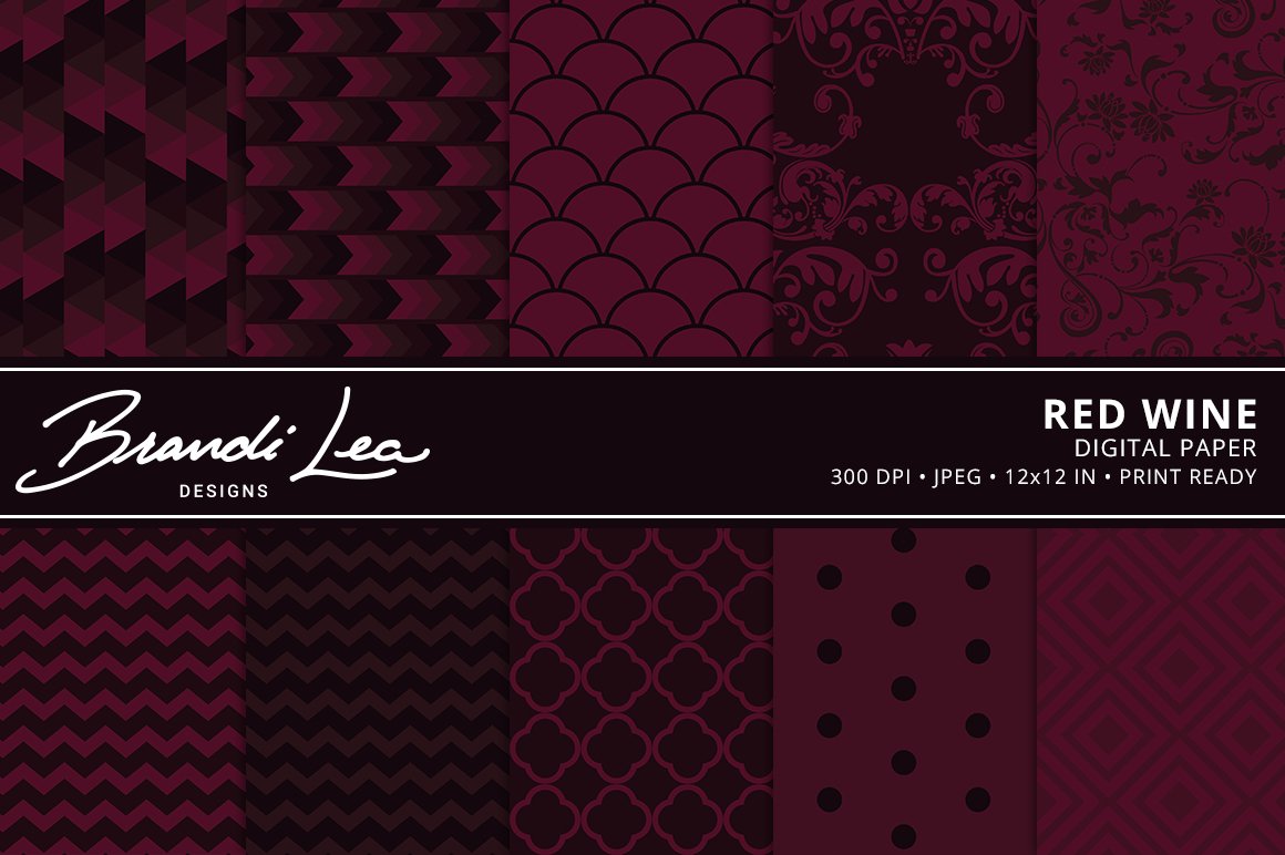 Red Wine Digital Paper Pack (26315) | Backgrounds | Design Bundles