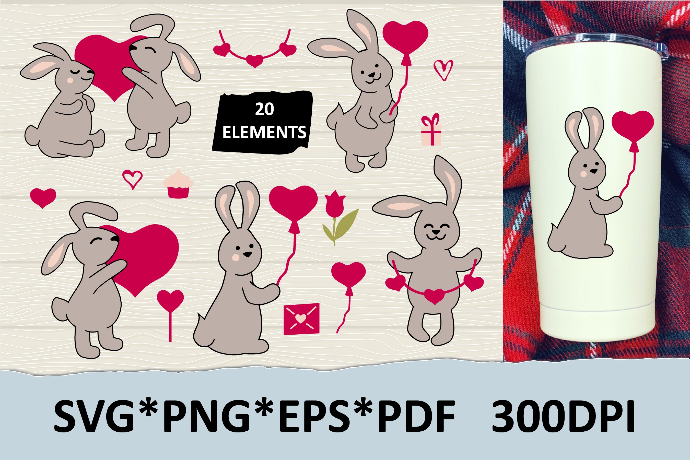 Valentine bunnies with heart. (1170090) | SVGs | Design Bundles