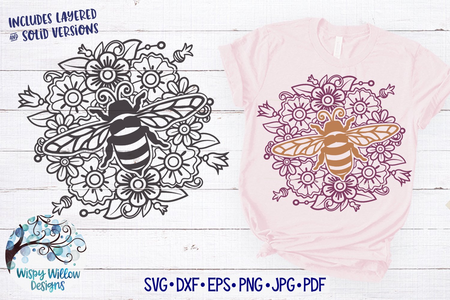 Bee Mandala SVG | Floral Animal Zentangle SVG Cut File