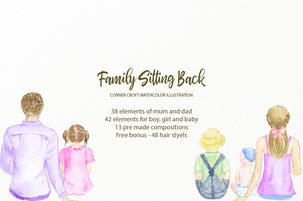 Family Sitting Back Clipart (430715) | Illustrations | Design Bundles