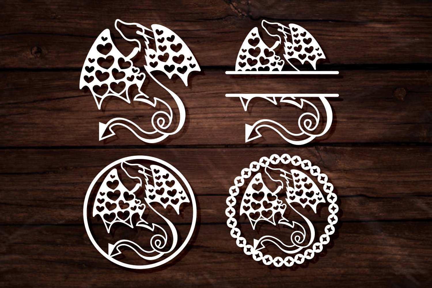 Papercut Dragons with Hearts Set, Dragon Monogram, Ornaments
