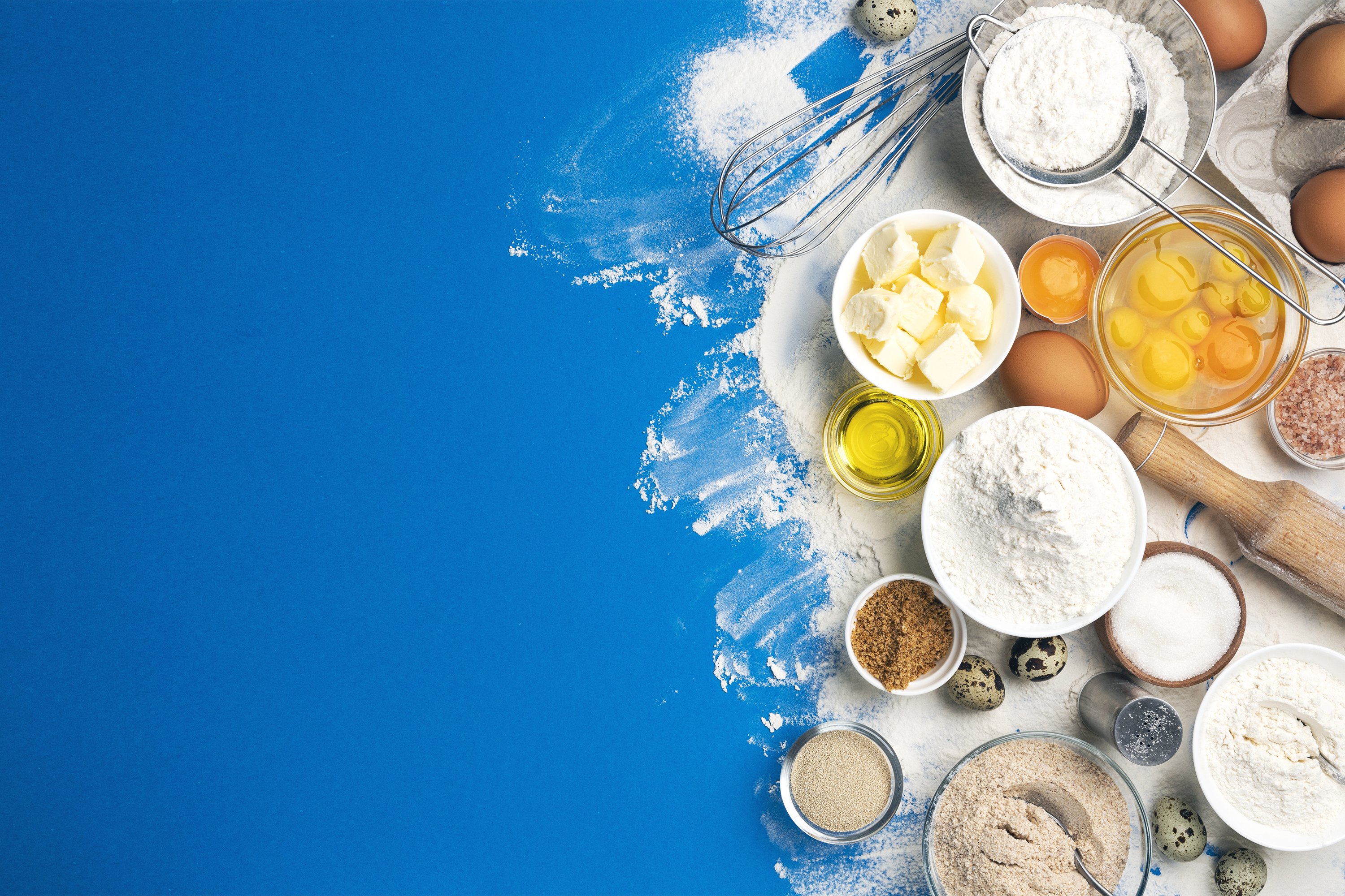 Baking ingredients on blue color background, top view (576426) | Food ...