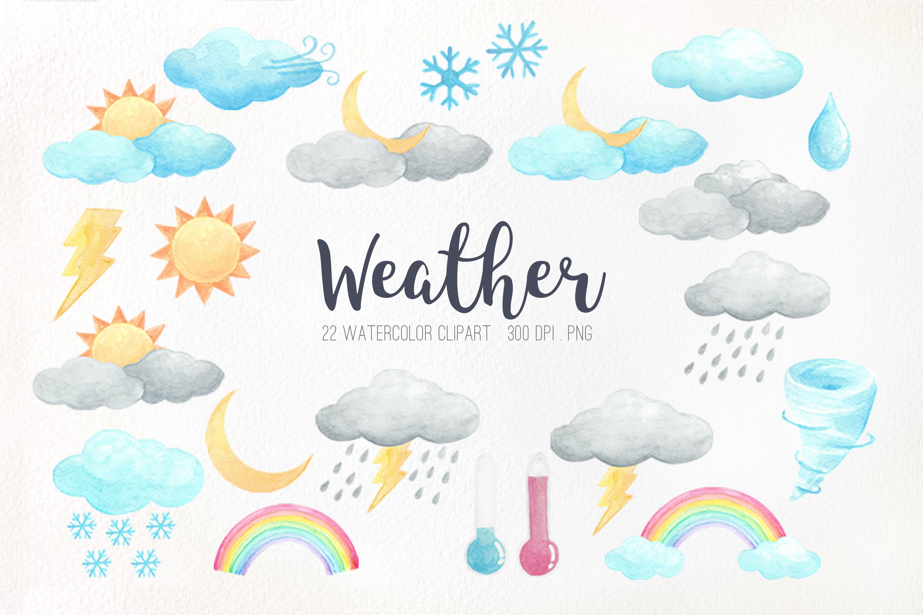 Watercolor Weather Clipart PNG (915077) | Illustrations | Design Bundles