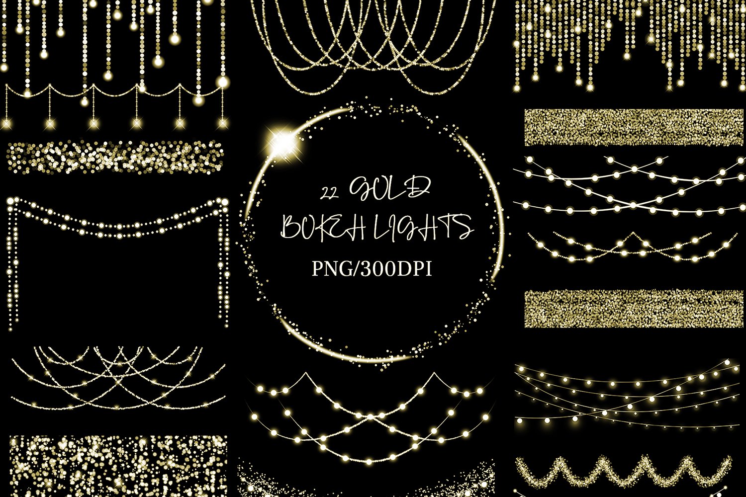 Gold Bokeh String Fairy Lights Overlays PNG Clipart (701701) | Elements ...