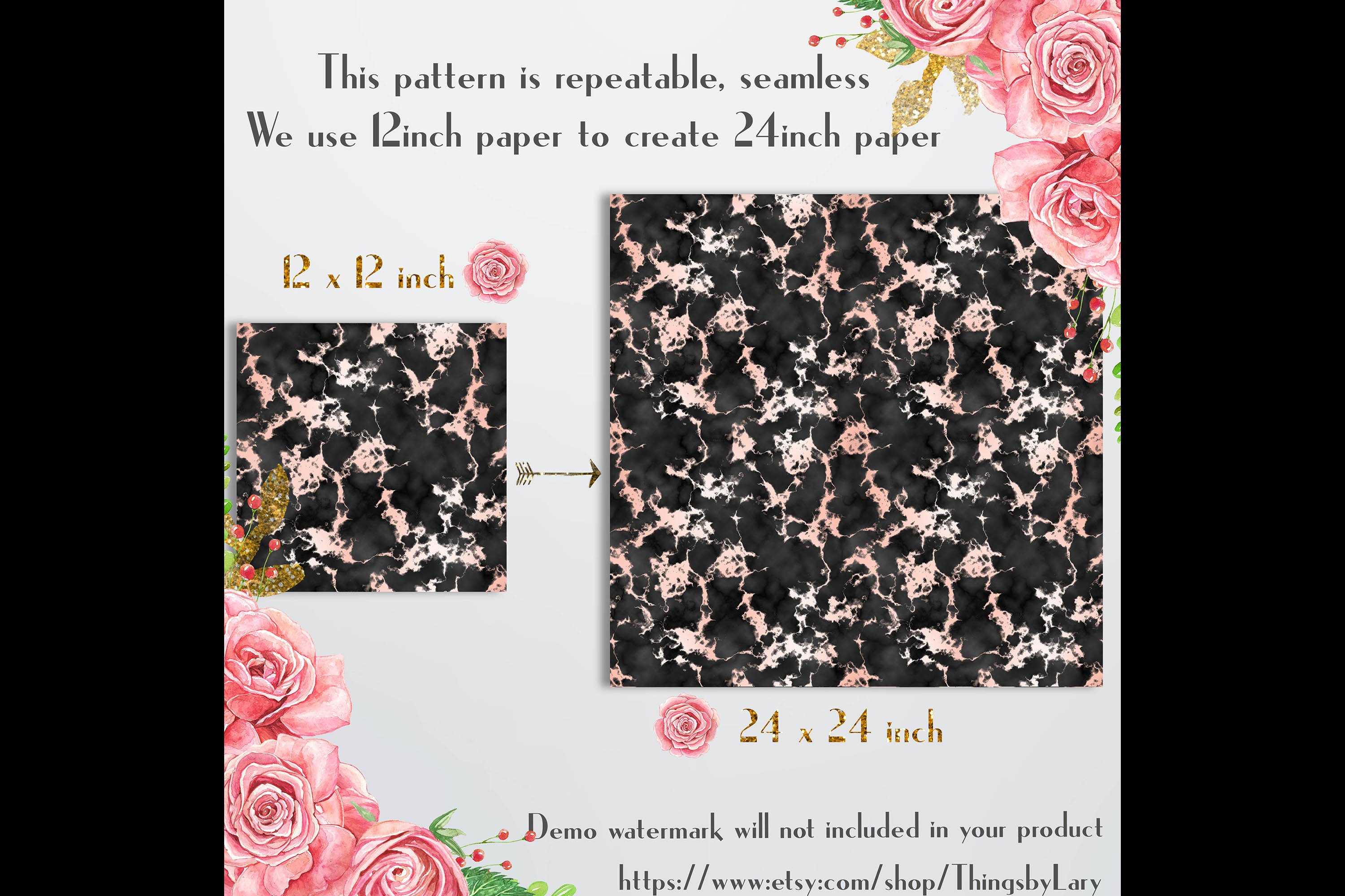 100 Seamless Black & Soft Color Marble Digital Papers (488709 ...