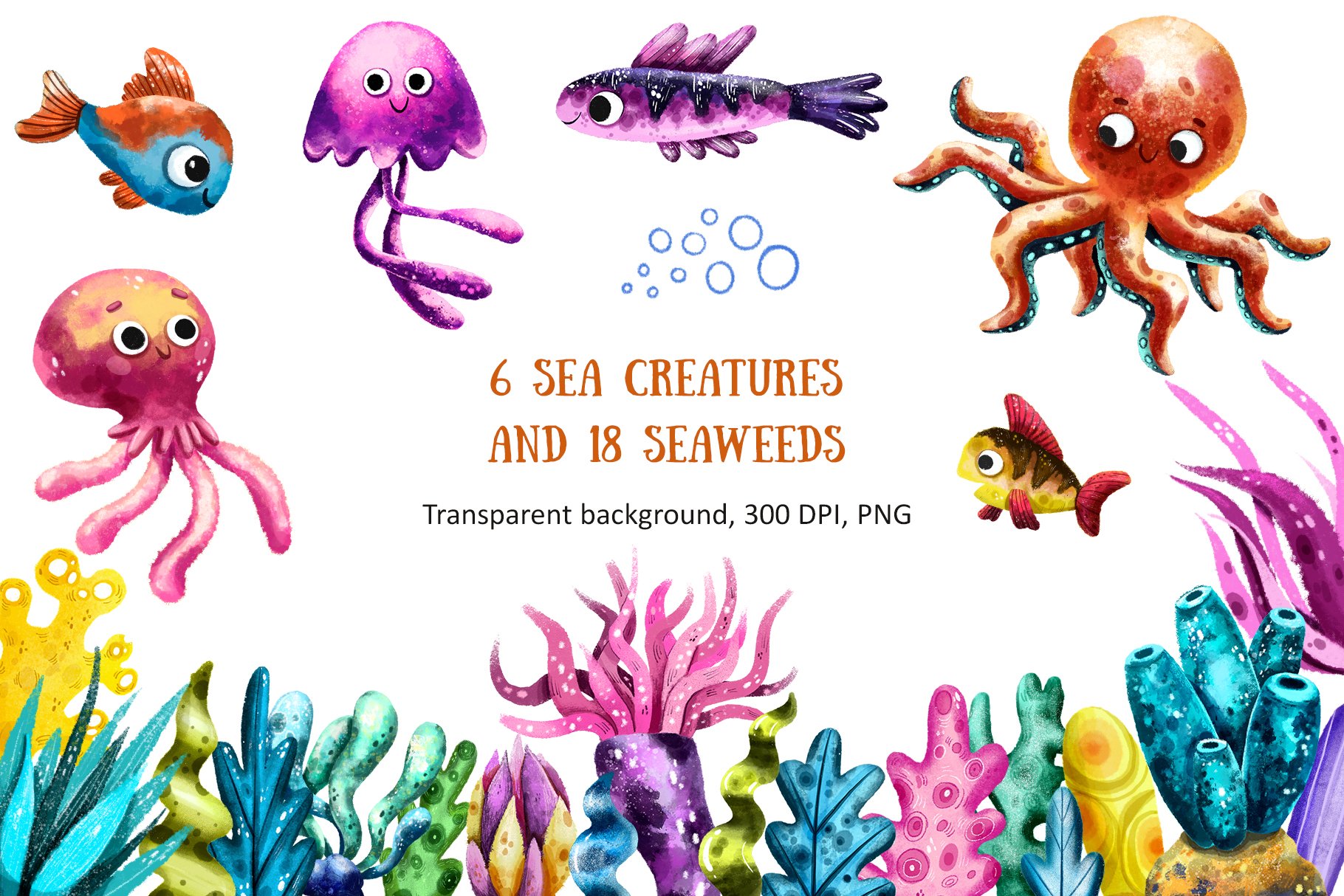 Little Mermaids - Clip Art Set (722174) | Illustrations | Design Bundles