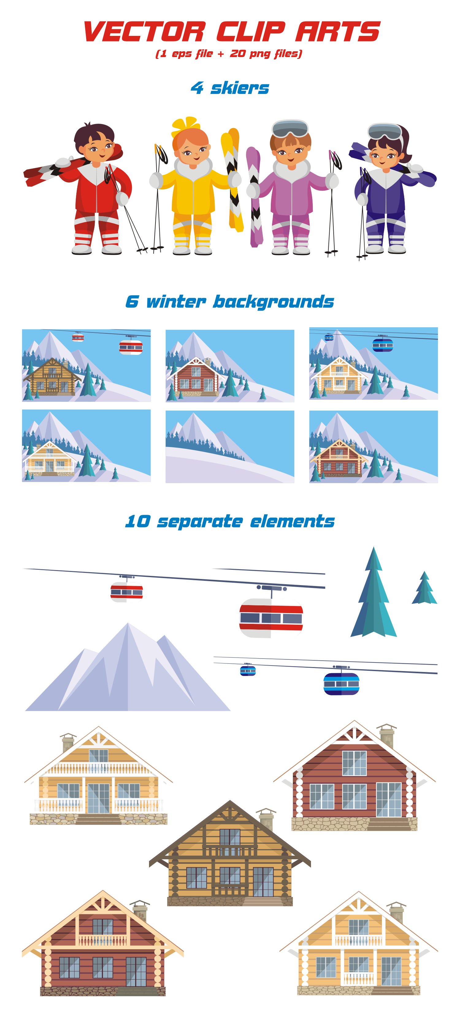 Ski Resort. Vector clip arts. (58022) | Illustrations | Design Bundles