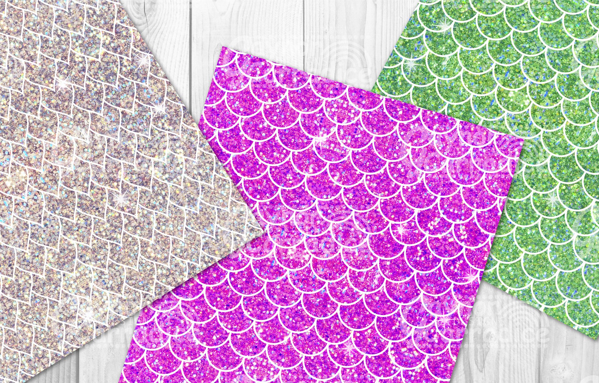 Glitter Mermaid Scales Collection (89862) | Backgrounds | Design Bundles