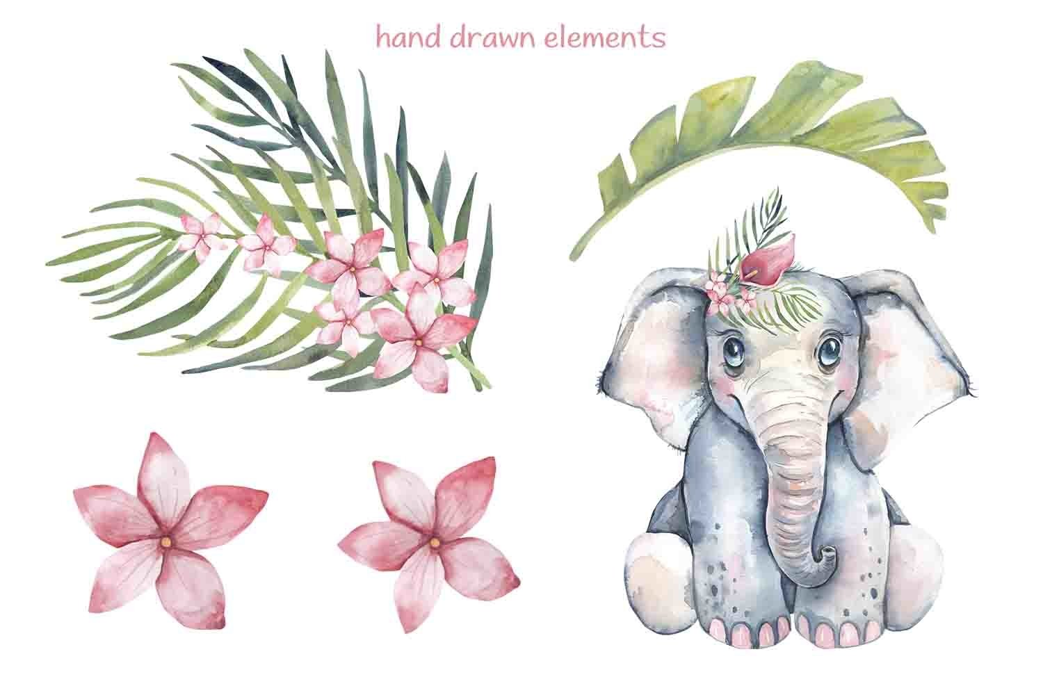 Watercolor elephant clipart. (590184) | Illustrations | Design Bundles