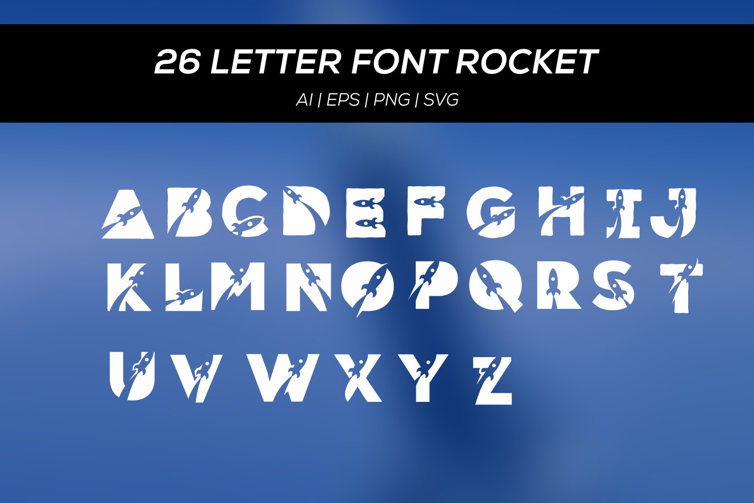26 letter font with rocket (55045) | Illustrations | Design Bundles