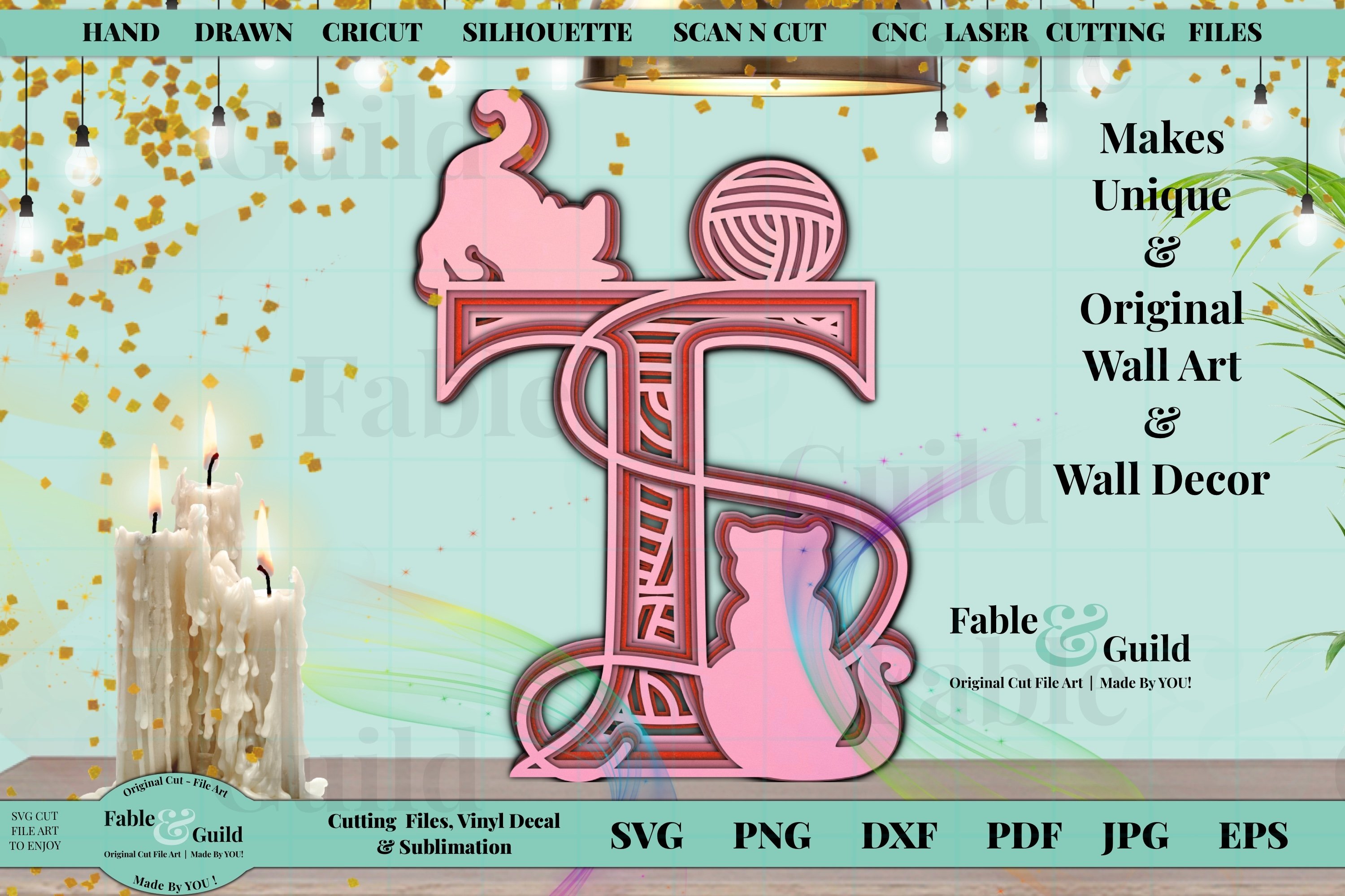 Cat Kitten SVG Alphabet Monogram 3D Layered Letter SCANNCUT (1047282 ...