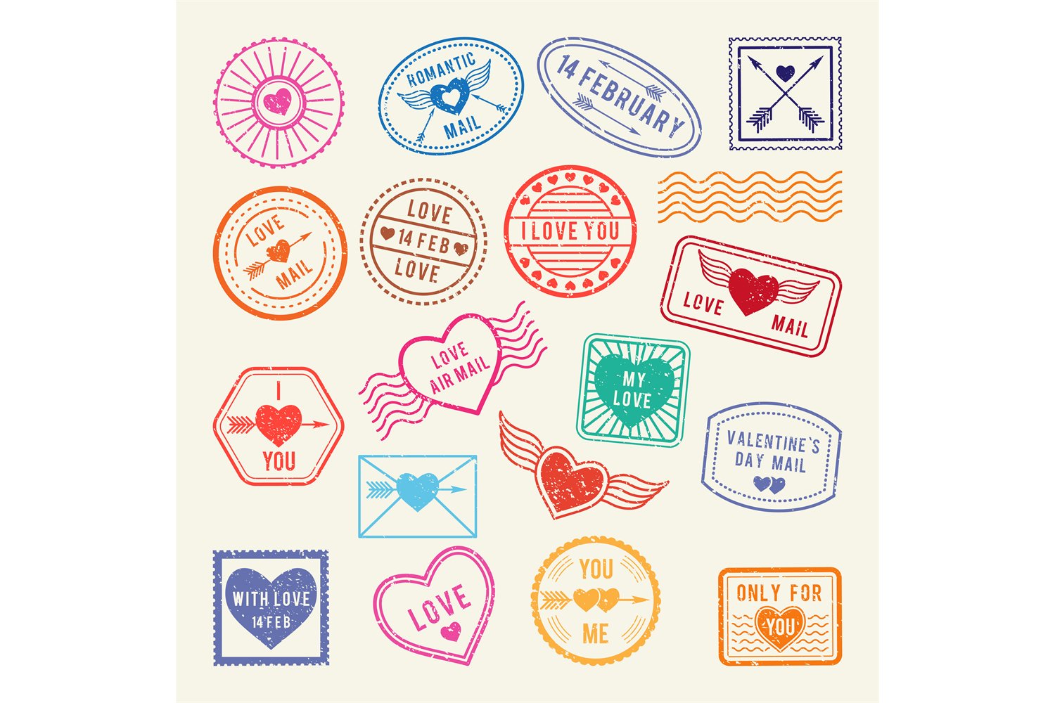 Vintage romantic postal stamps. Vector love elements for scr (771893 ...