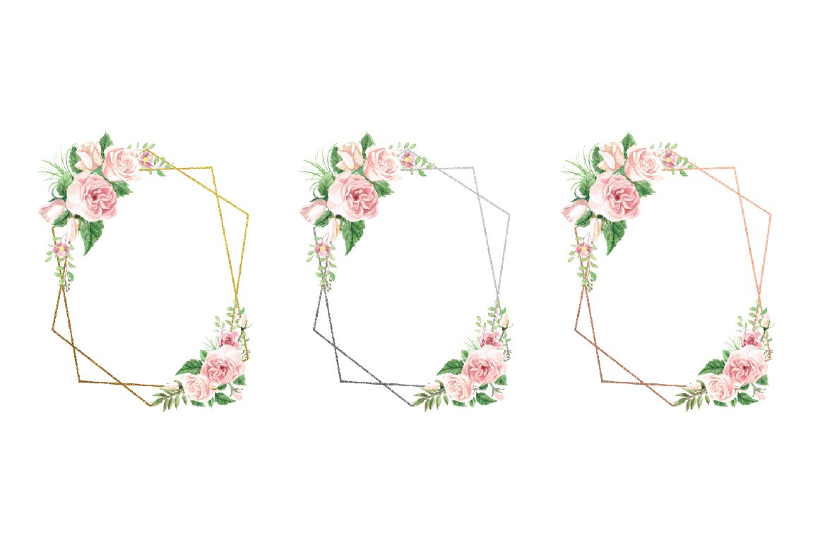 Watercolor Floral Geometric Frames (89384) | Illustrations | Design Bundles