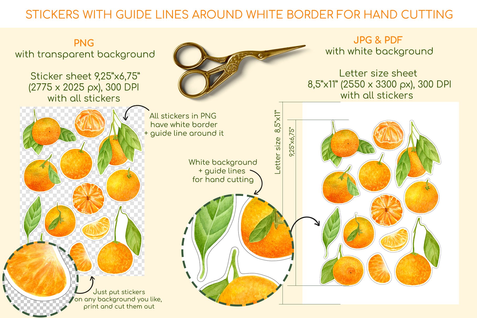 Tangerine Printable Stickers. Watercolor PNG sticker pack (1090912 ...