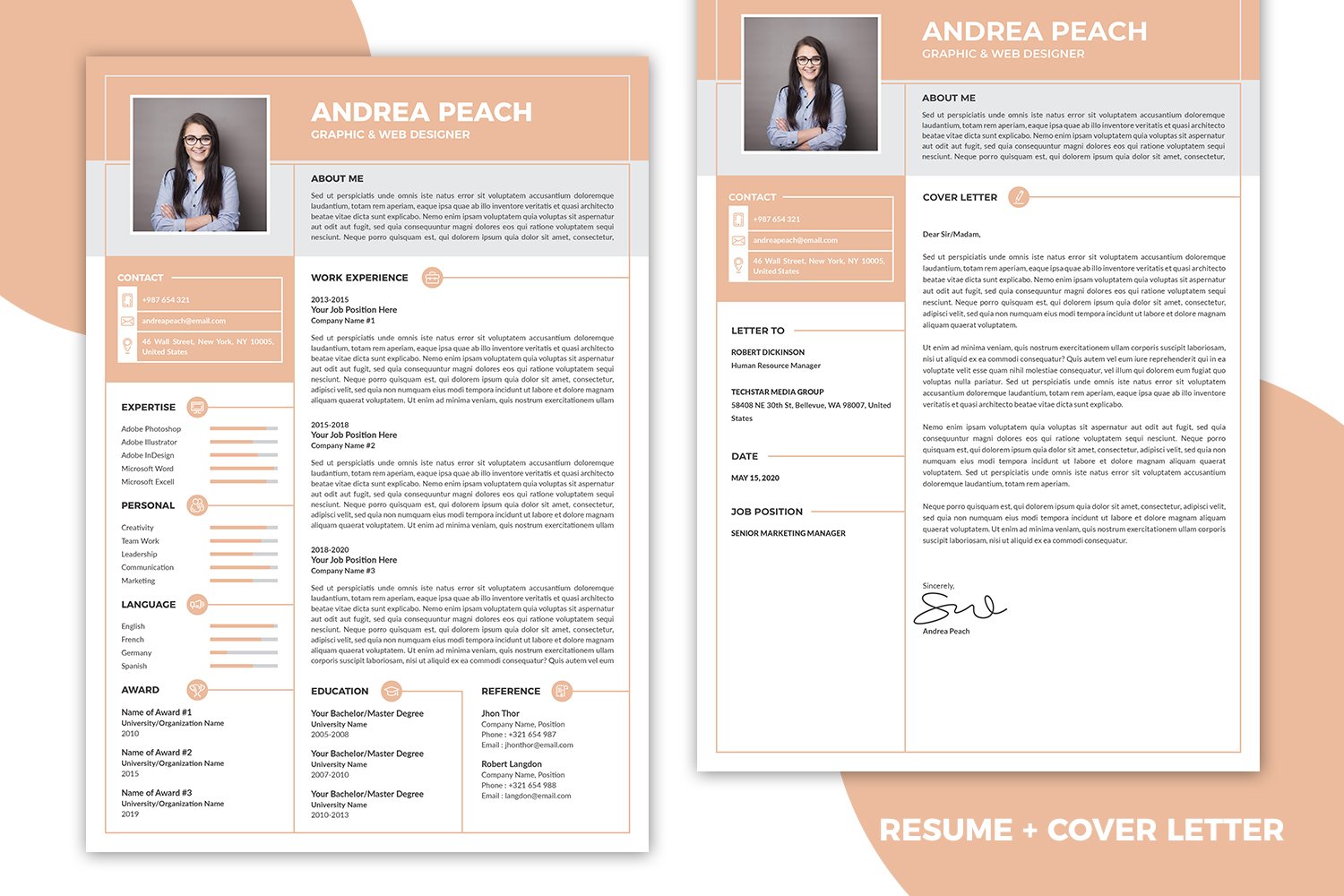 Peach Resume / CV (690431) | Resume Templates | Design Bundles