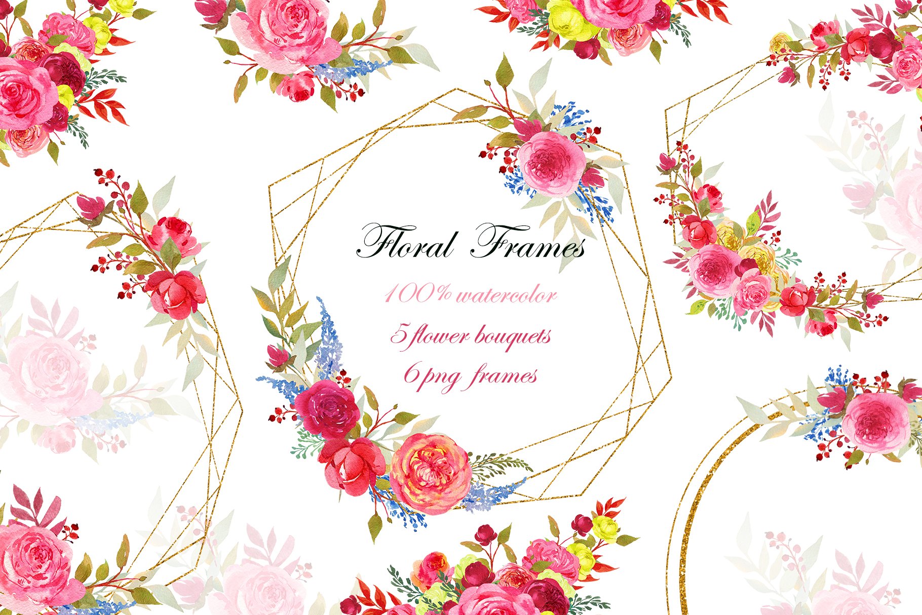 Gold Floral Geometric Polygonal Frames (1230014) | Illustrations ...