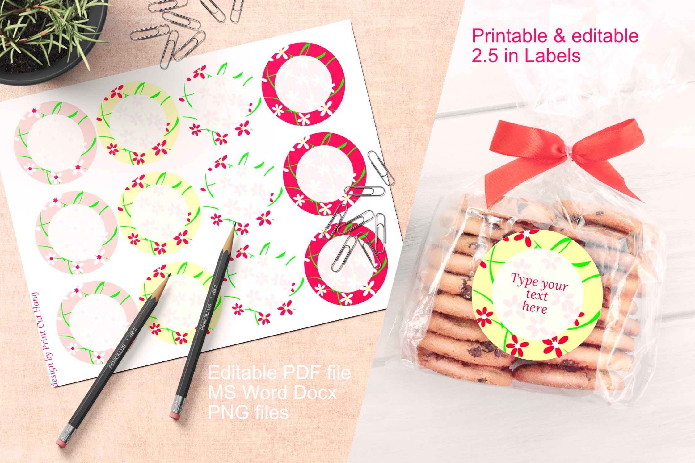 Flower Labels Round and Square 2.5 in Editable PDF Word Docx (617626 ...