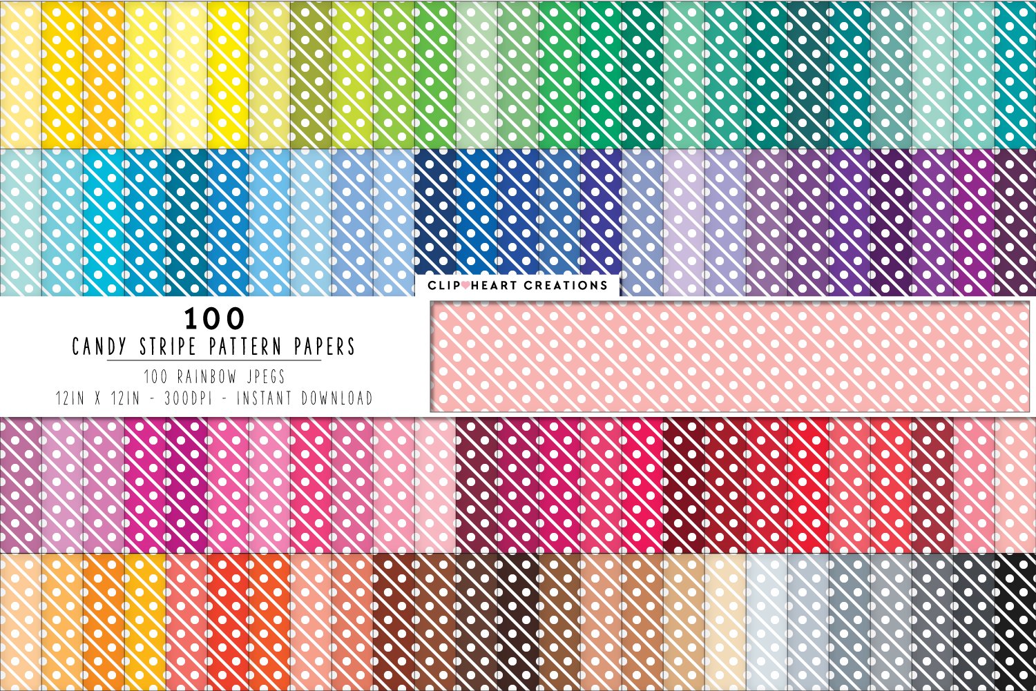 100 Candy Stripes Pattern Digital Papers - rainbow colors (112838 ...