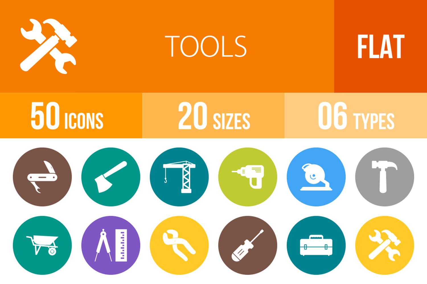 50 Tools Flat Round Icons (189789) | Icons | Design Bundles
