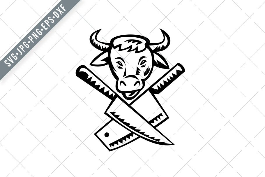 Crossed Butcher Knife With Cow SVG-Cut File-DXF-jpg-png (688061 ...