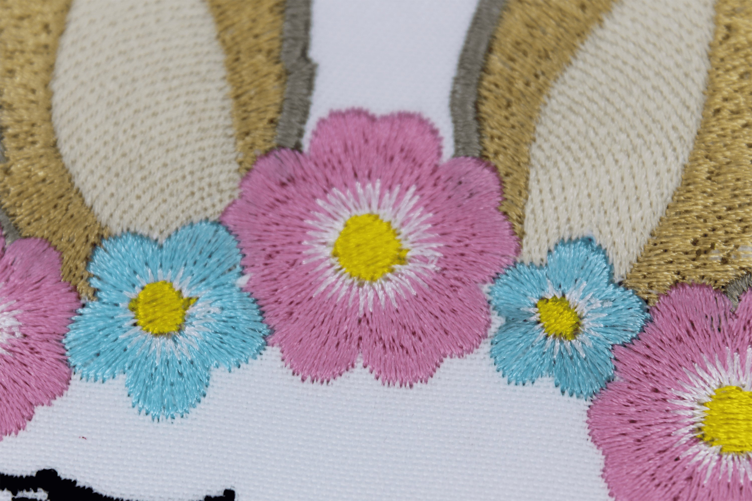 Cute Bunny face with big ears and flowers, Embroidery design