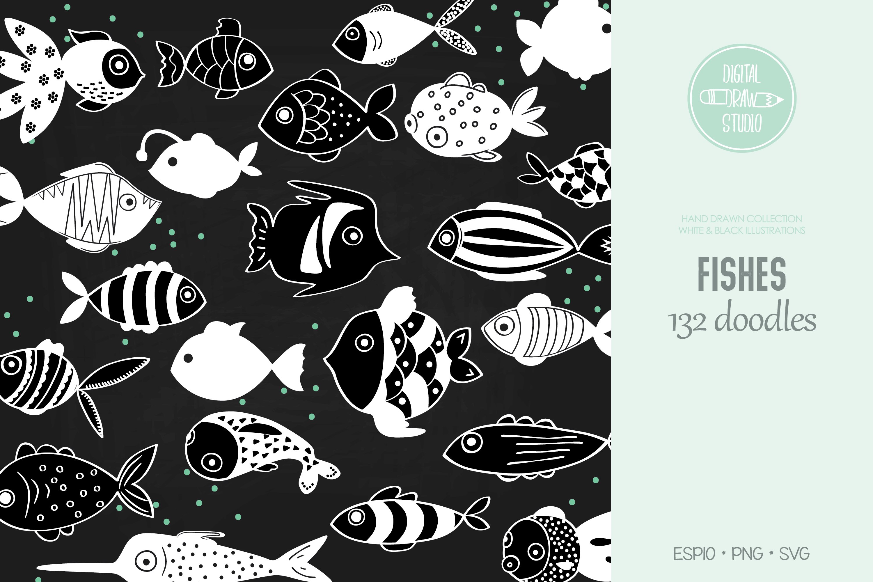 Hand Drawn Fish White | Cute Tropical Fishes (894699) | Illustrations ...