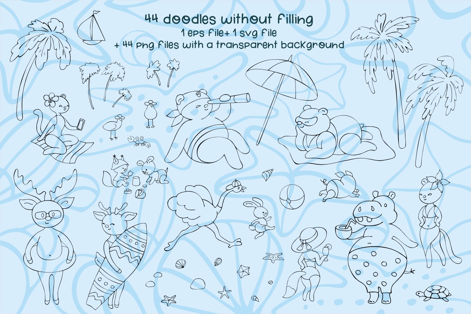 Sun and Fun. Summer beach doodles set. (267301) | Illustrations ...