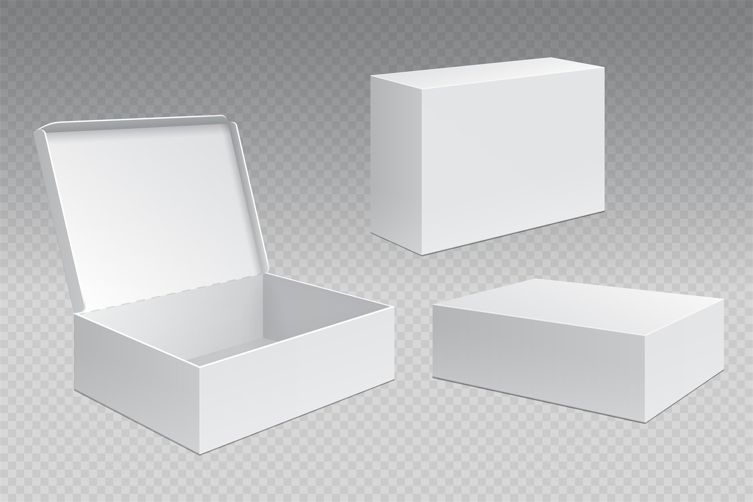 Realistic packaging boxes. White open cardboard pack, blank (972111 ...