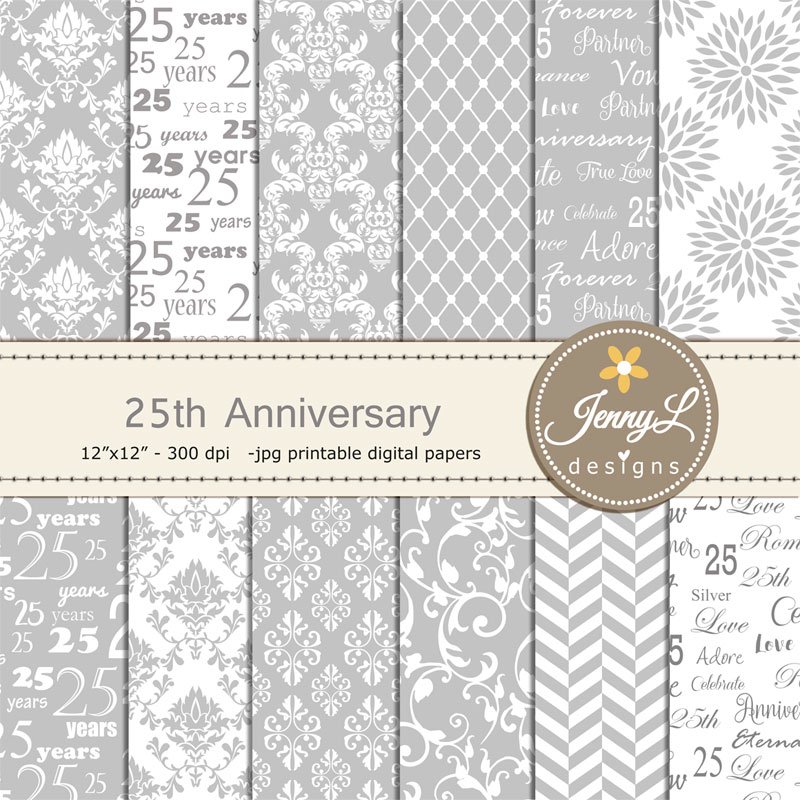 Silver 25th Wedding Digital Papers (80193) | Backgrounds | Design Bundles