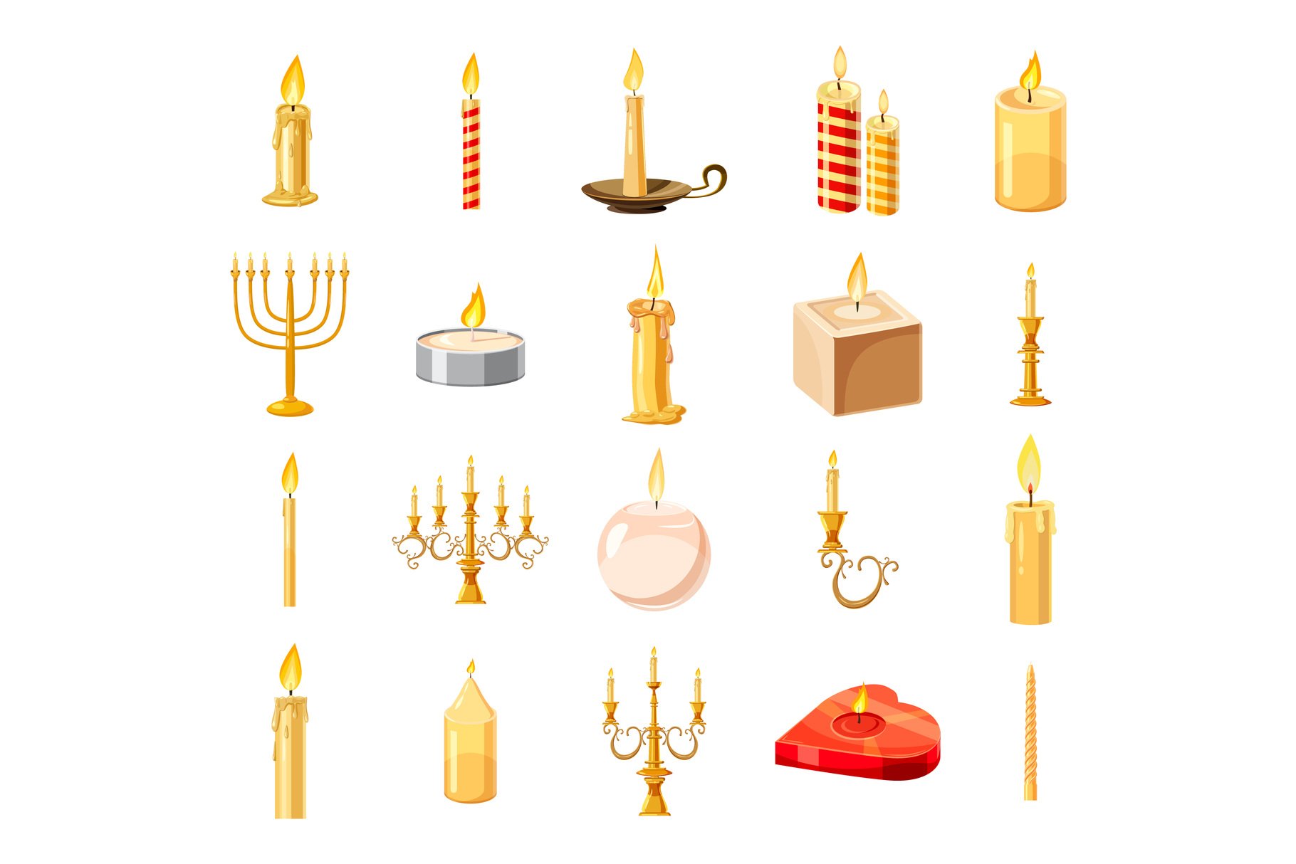 Candle icon set, cartoon style (418695) | Icons | Design Bundles