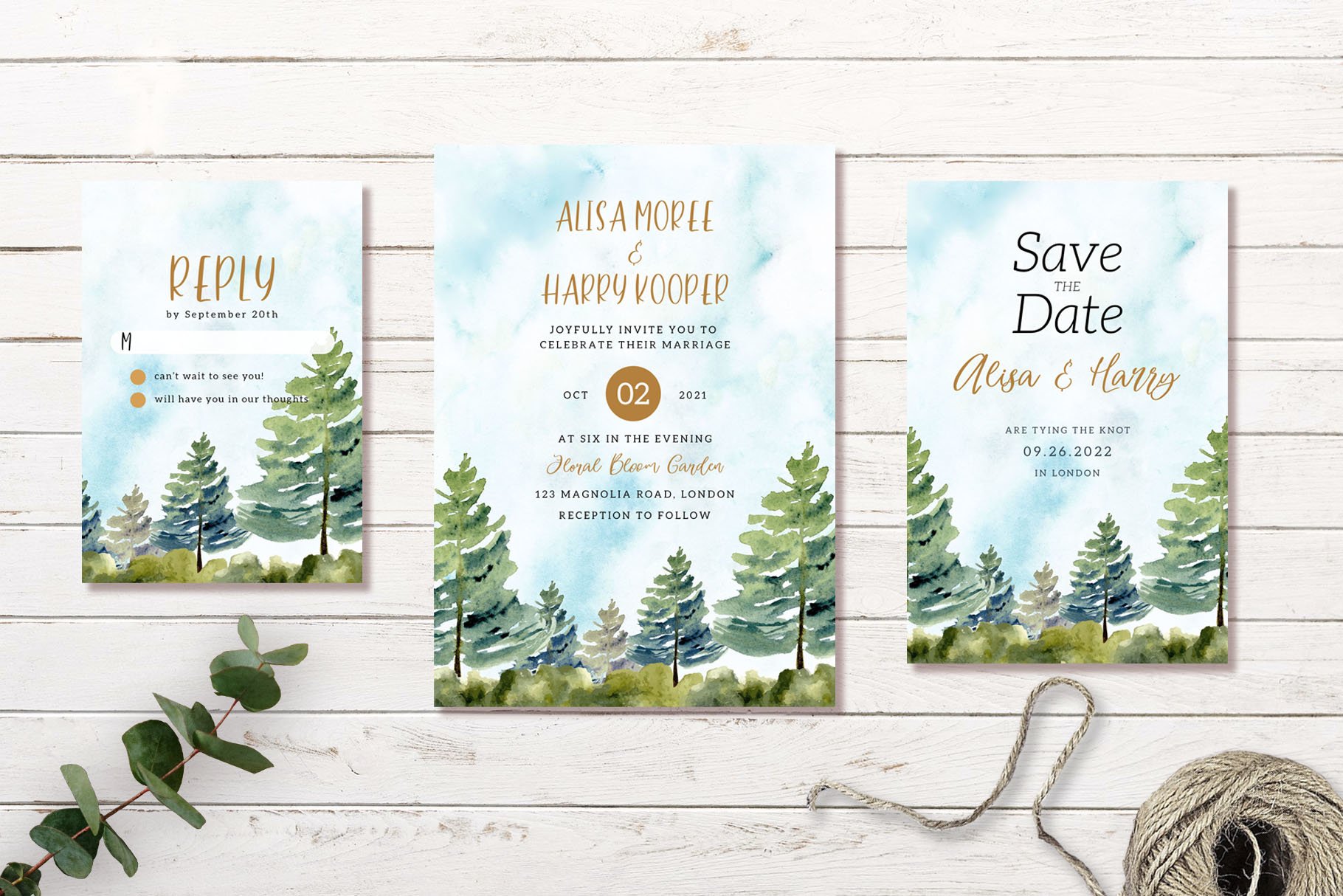 Pine Trees with Blue Sky Wedding Invitation Set