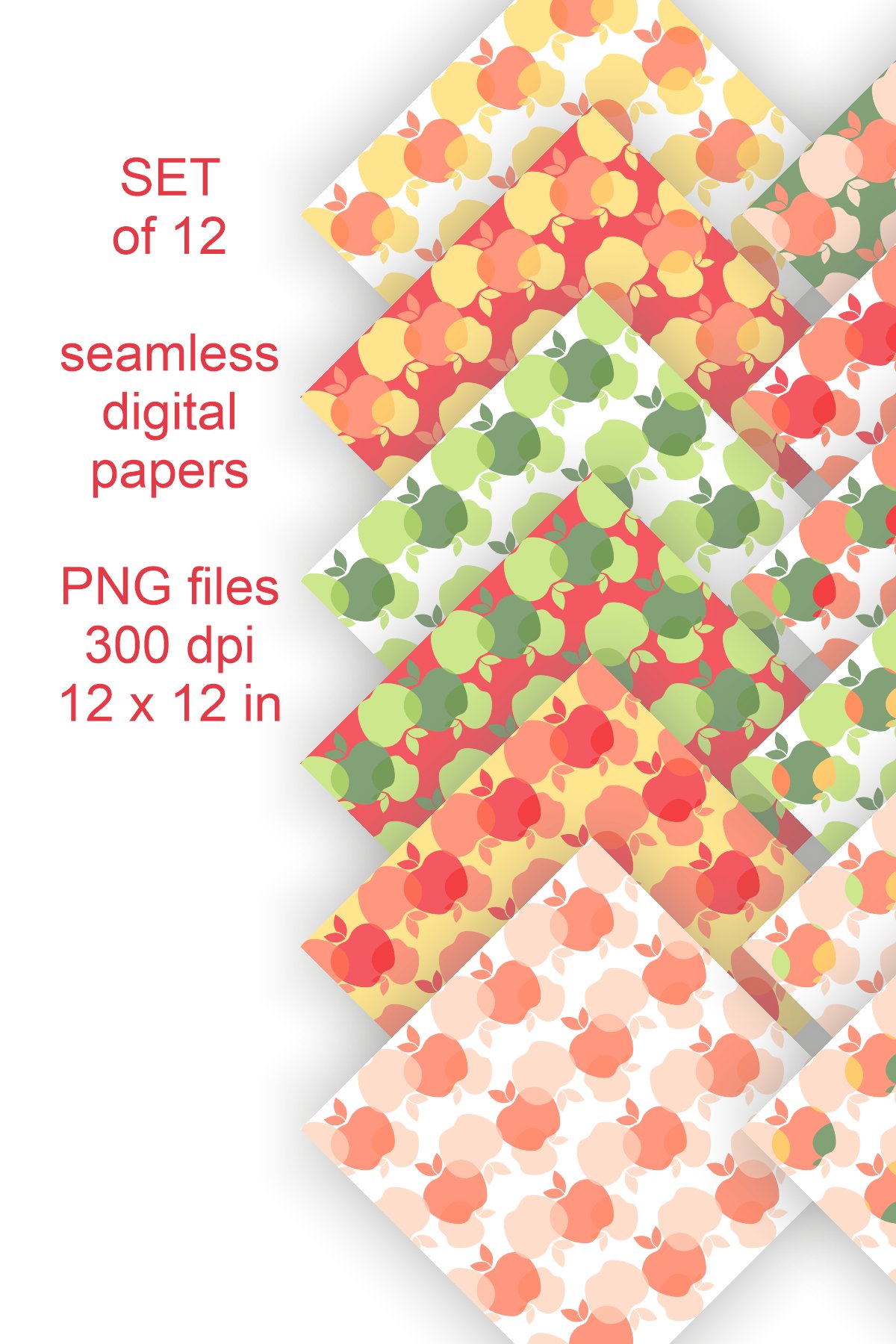Apples Seamless Patterned Papers 12 PNG files