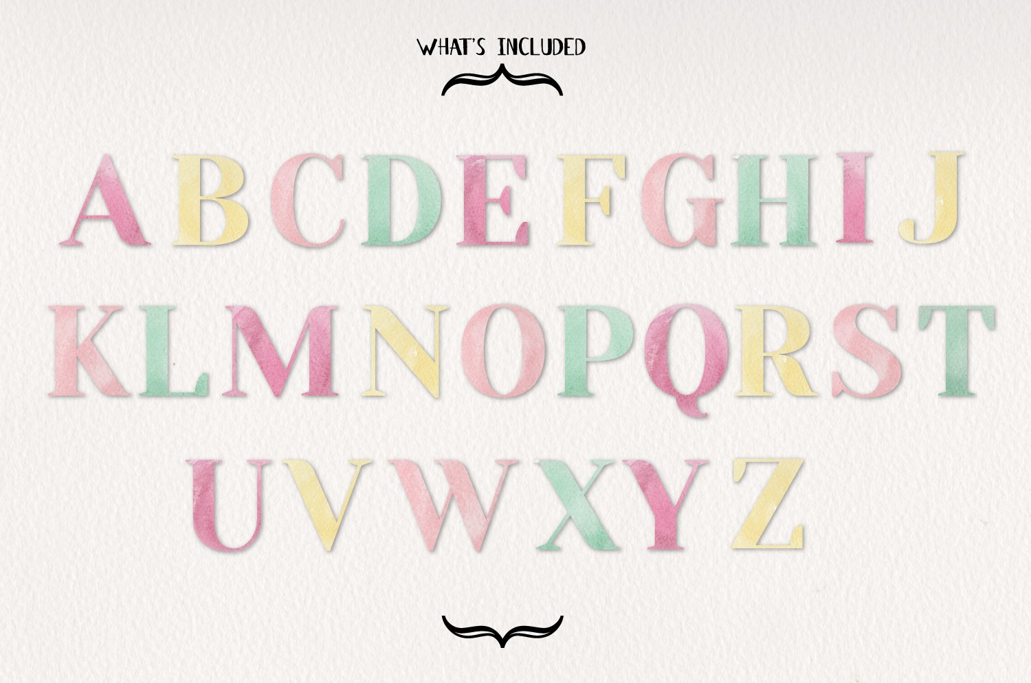 Alphabet Watercolor Elements Pastels Pink Mint Lemon Peach