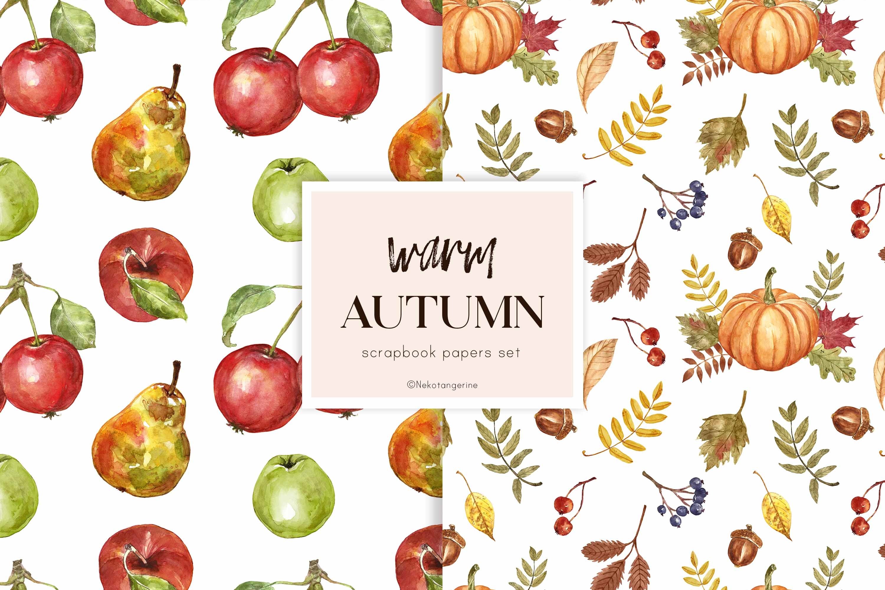 Fall Digital Paper pack Pumpkin seamless patterns Watercolor (884289 ...