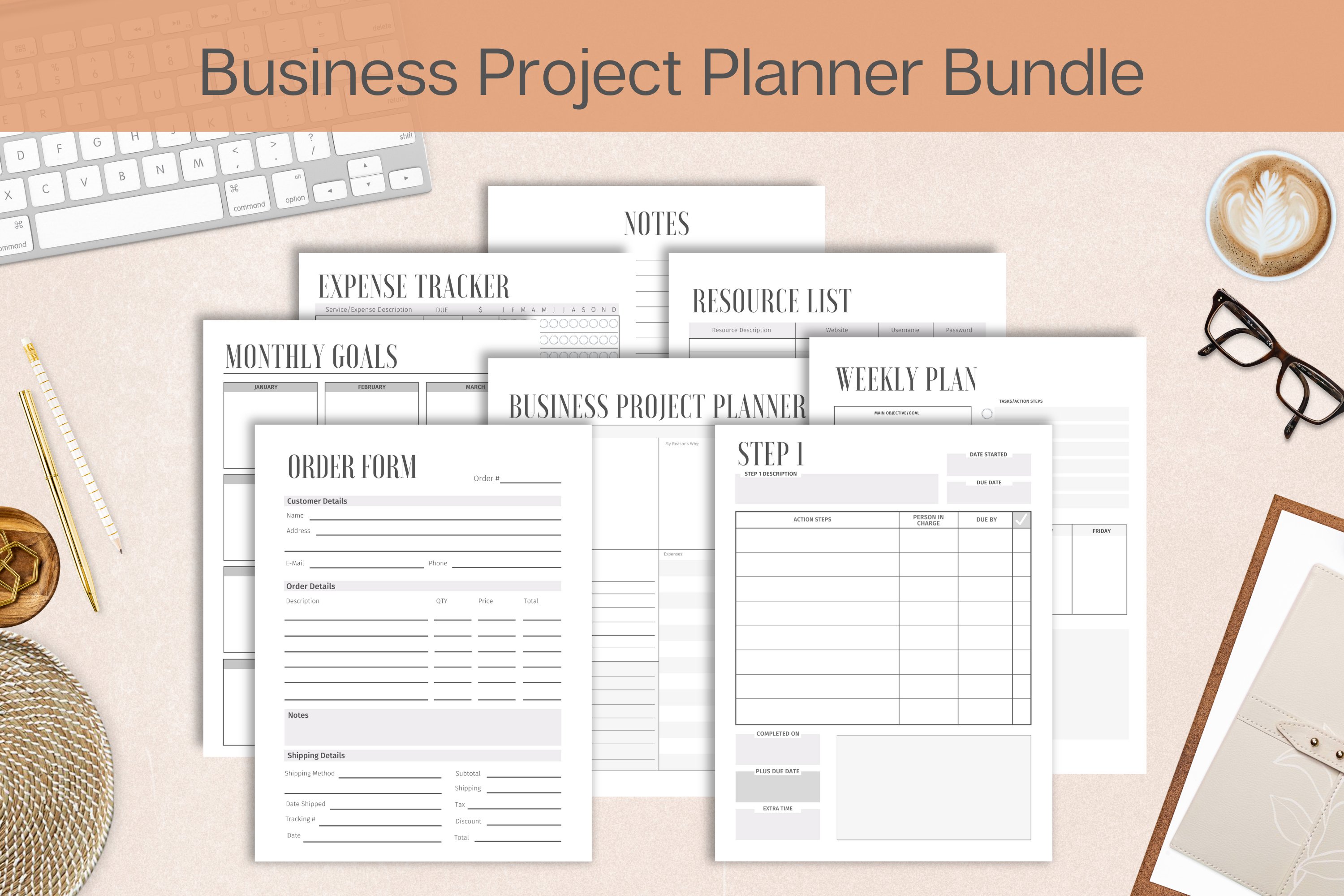 Business Project Planner Bundle Gray (1202246) | Inserts | Design Bundles