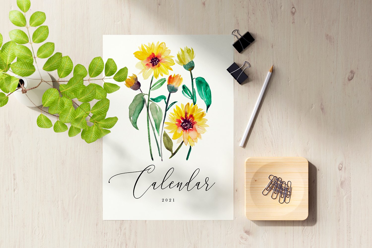 2021 Floral Watercolor Calendar (1225904) | Illustrations | Design Bundles