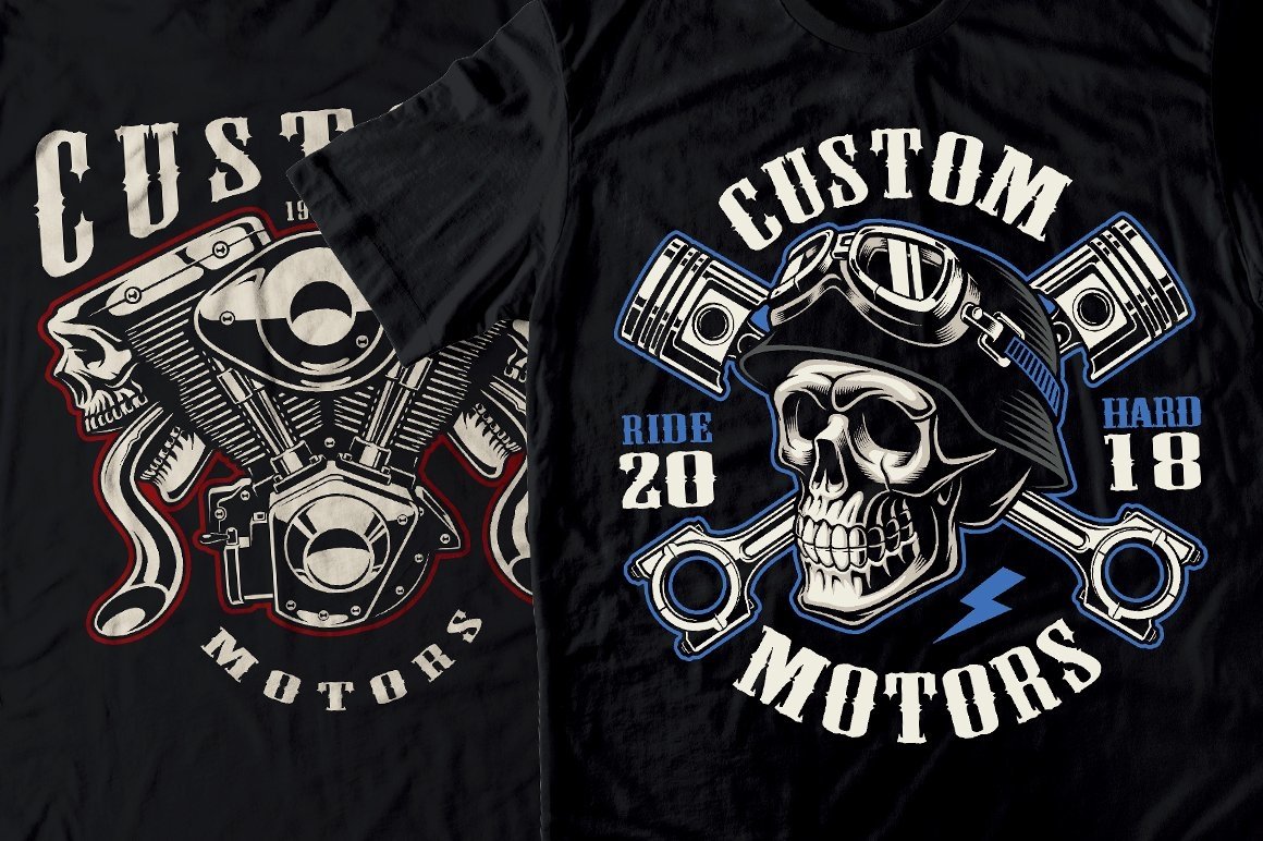 Set of Bikers Shirt Designs. (259220) | Illustrations | Design Bundles