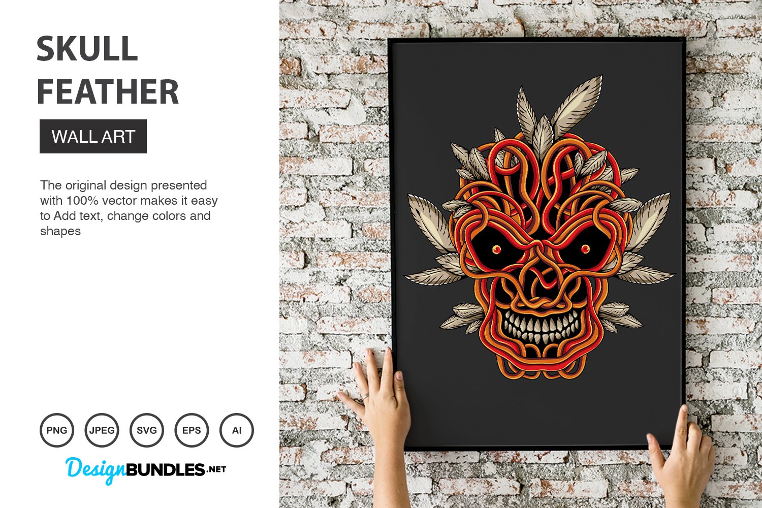 Skull Feather Red Illustration