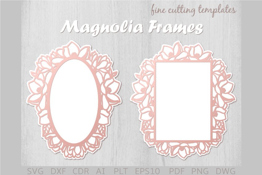 Laser cut SVG oval, rectangular frames with Magnolia pattern (918356 ...
